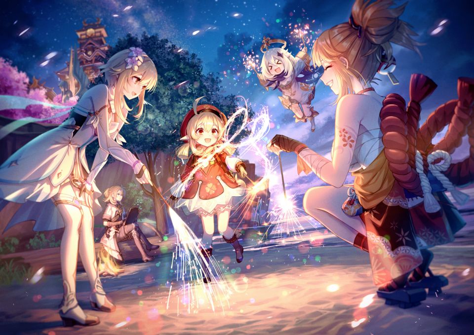 [插画/CG] Maica_Sunahara 阿贝多 Klee 荧 パイモン Yoimiya 原神 连衣裙 | #82747 - Voiux 图库